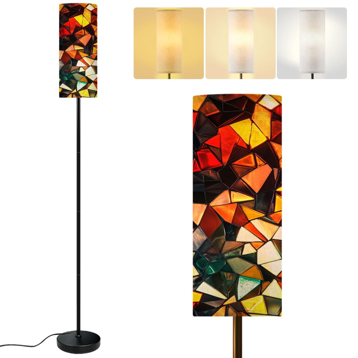 Modern Standing Floor Lamp Rainbow Stained Glass Colorful Triangles ...