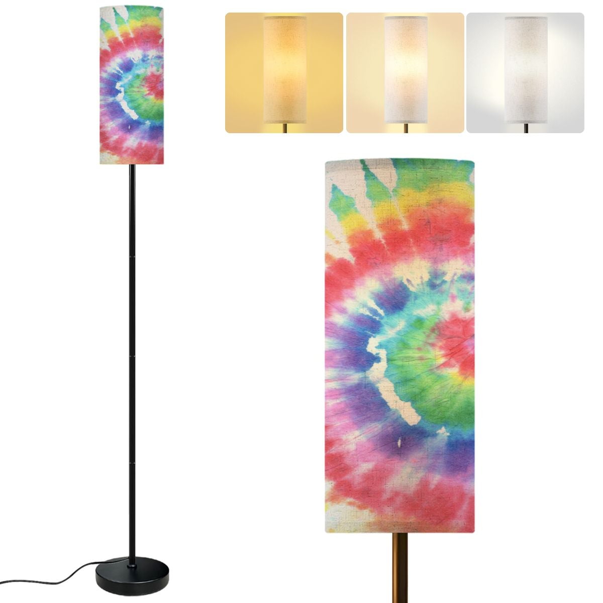 Modern Standing Floor Lamp Rainbow Tye Dye Spiral Dyed Pattern Rainbow ...