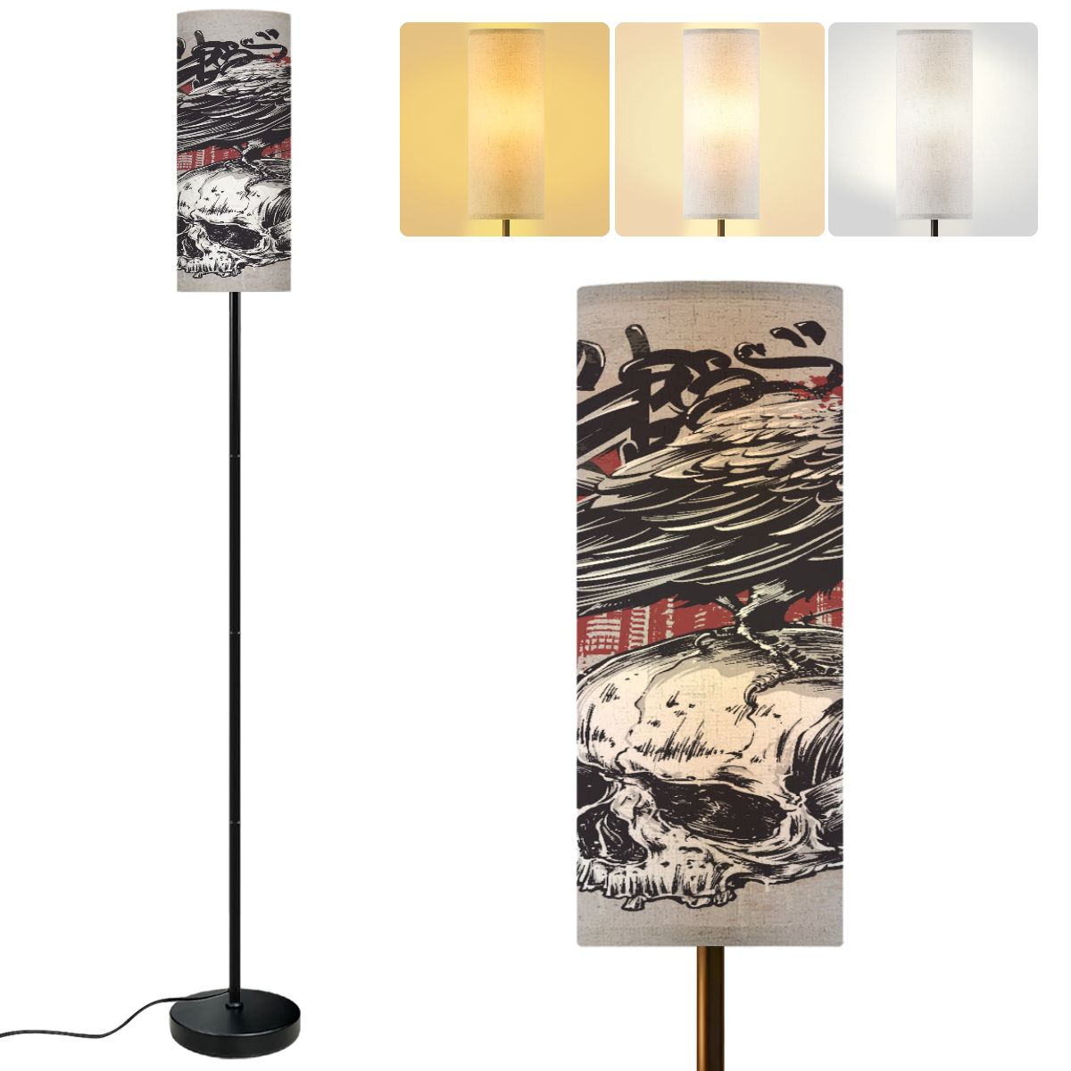 Modern Standing Floor Lamp Raven skull urban elements dirty Grunge ...