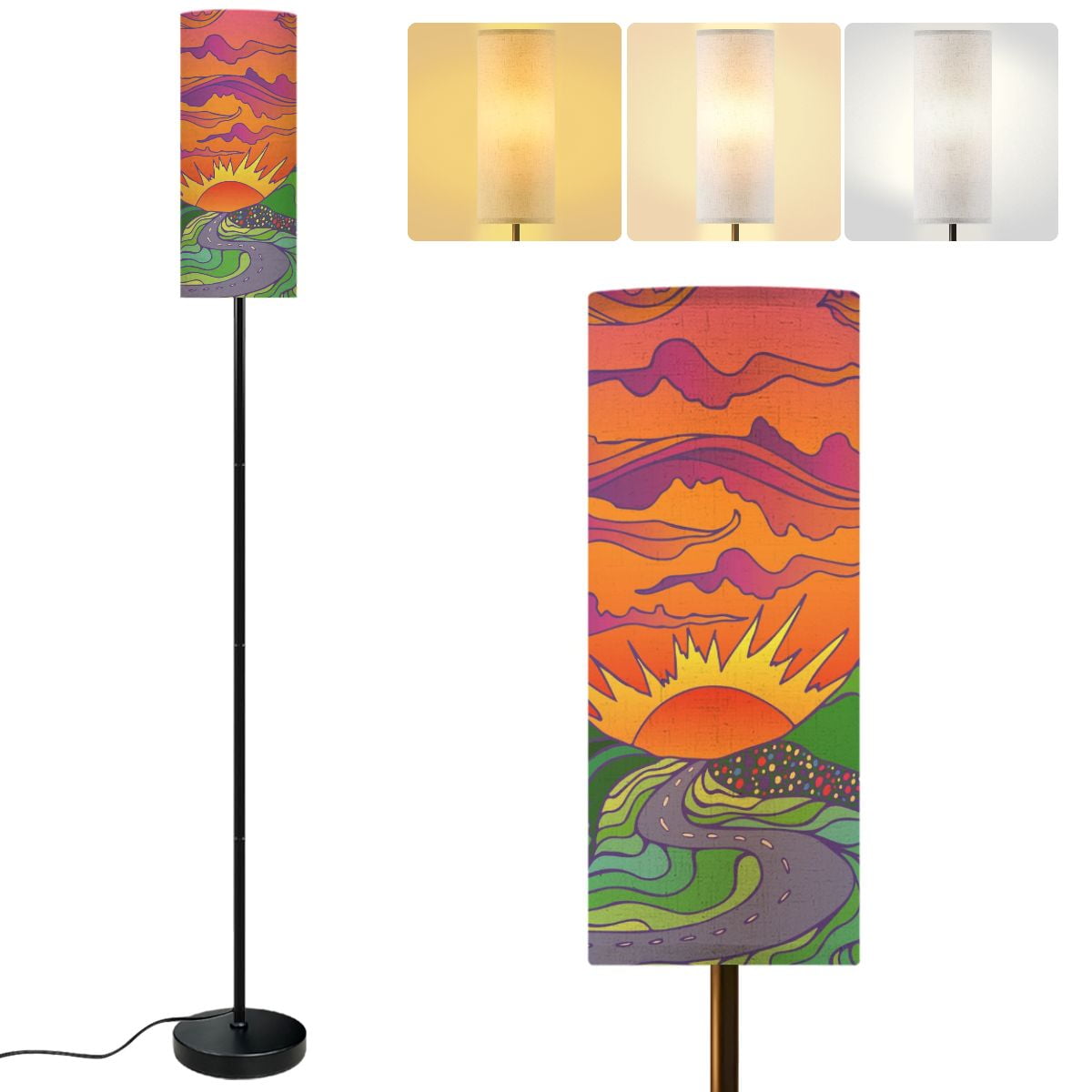 Modern Standing Floor Lamp Retro hippie style psychedelic landscape ...