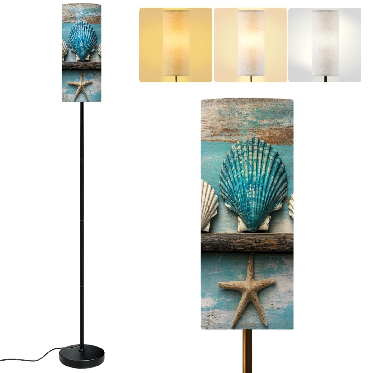 Modern Standing Floor Lamp Rustic Seashell Beach Coastal Teal Blue ...
