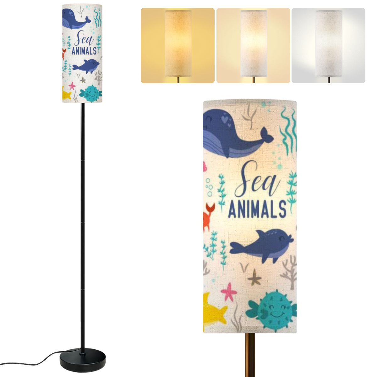 Modern Standing Floor Lamp Sea animals drawn life Ocean Dimmable Metal ...