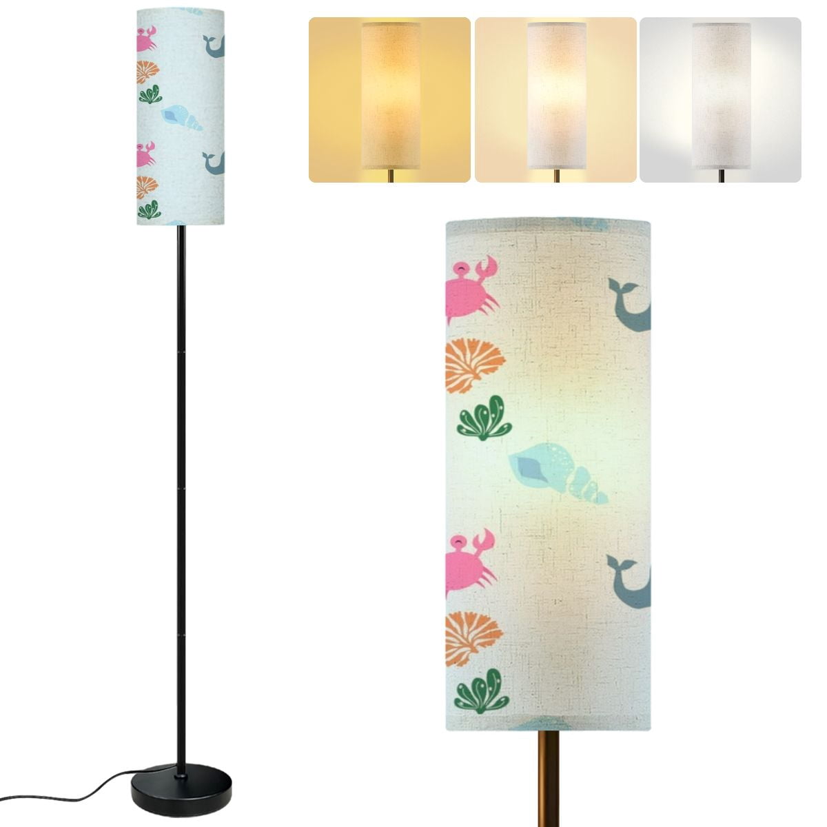 Modern Standing Floor Lamp Sea animals seamless pattern Marine animals ...