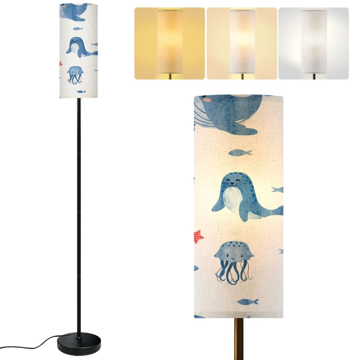 Modern Standing Floor Lamp Sea childish pattern cute marine animals ...