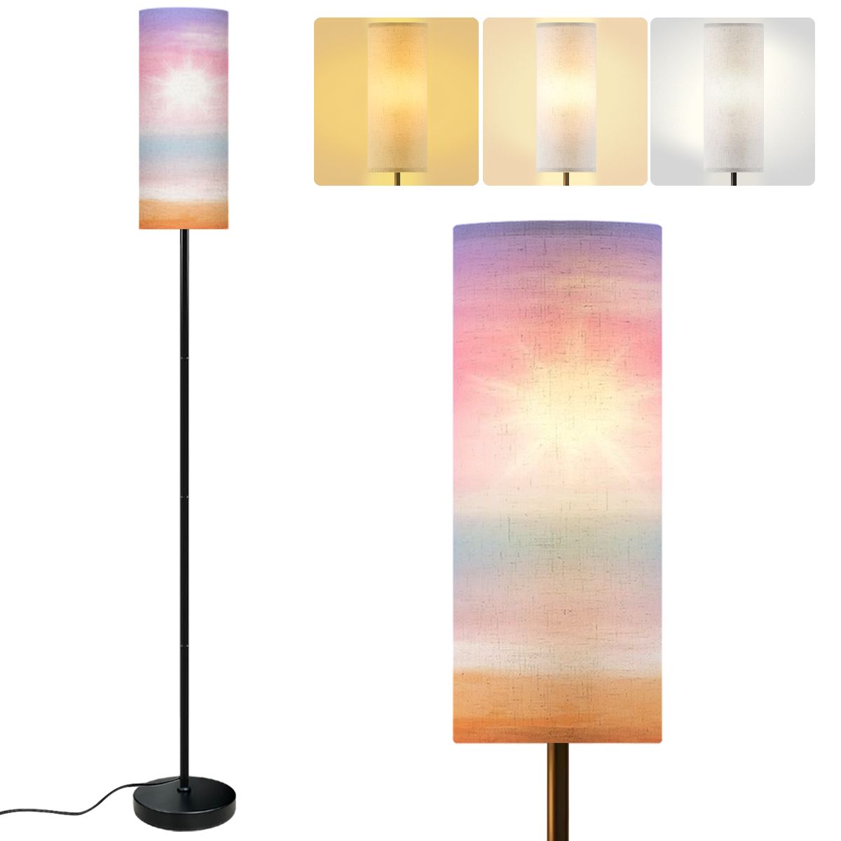 Modern Standing Floor Lamp Sea sunset bright sun Dimmable Metal Pole ...