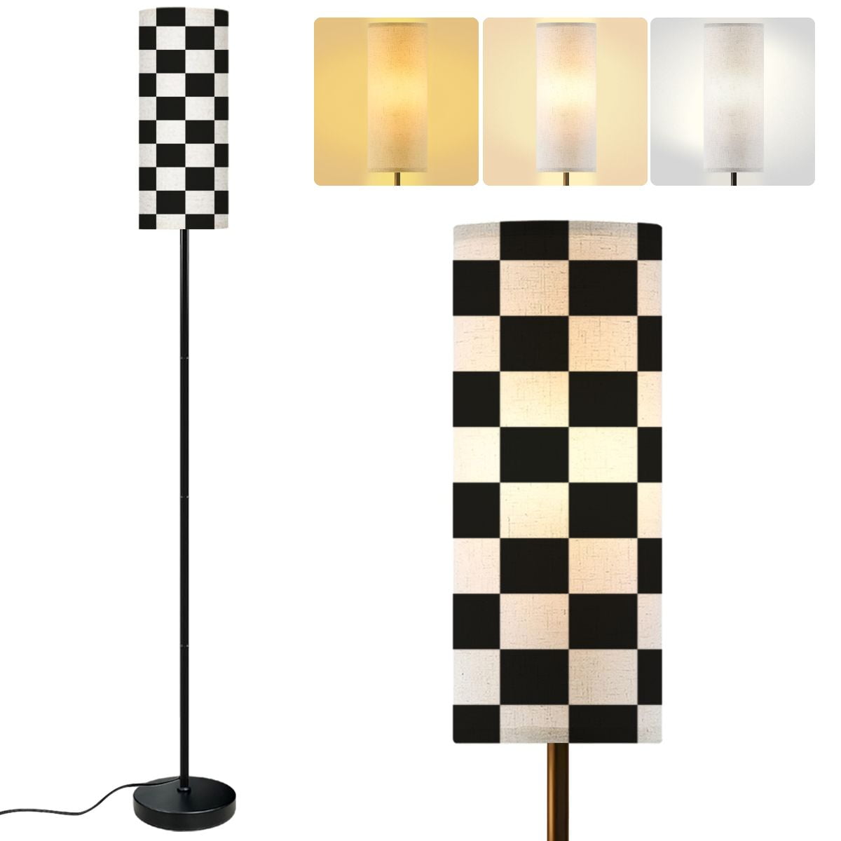 Modern Standing Floor Lamp Seamless Black white checkered Black white ...