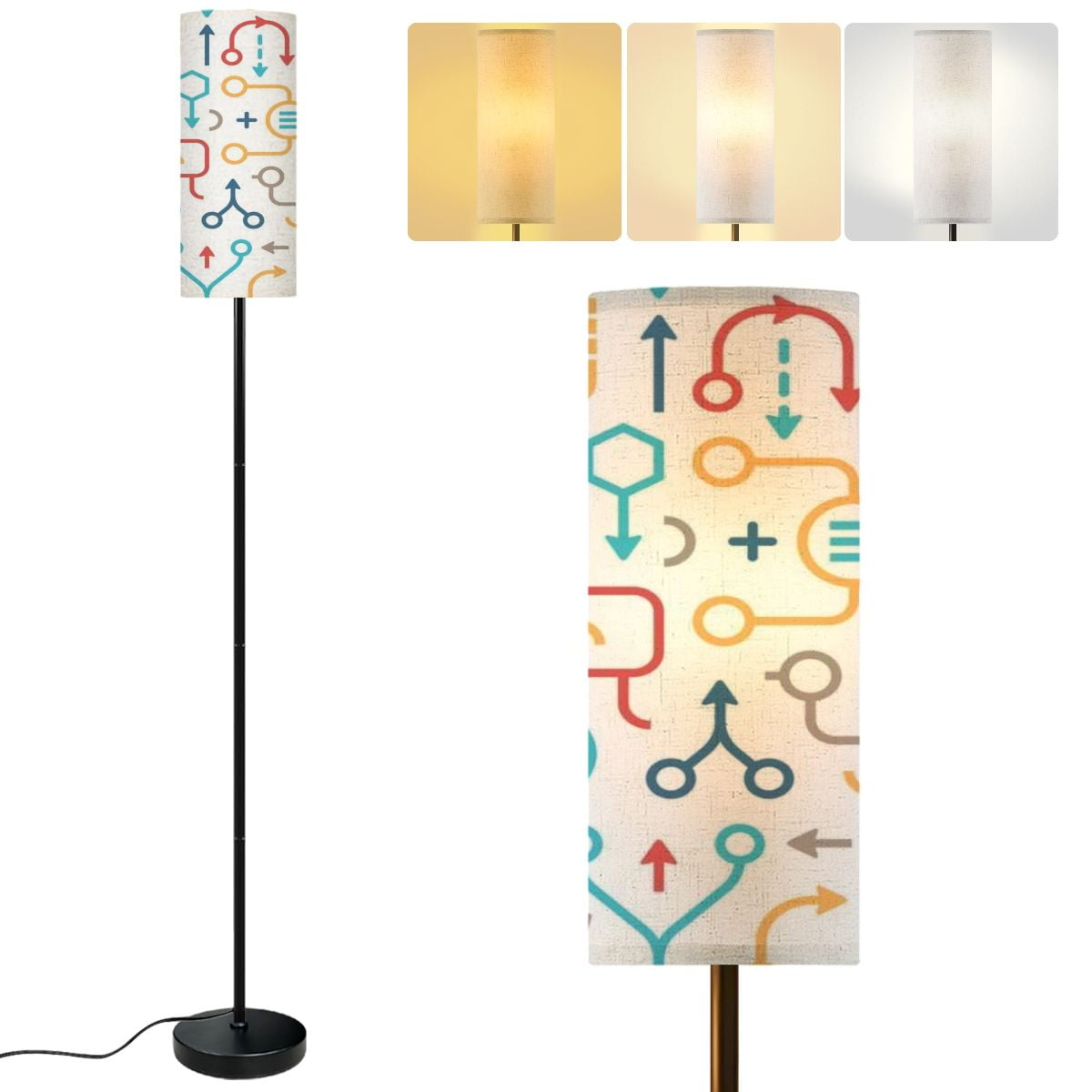 Modern Standing Floor Lamp Seamless Colorful Curved Arrows Lines Scheme ...