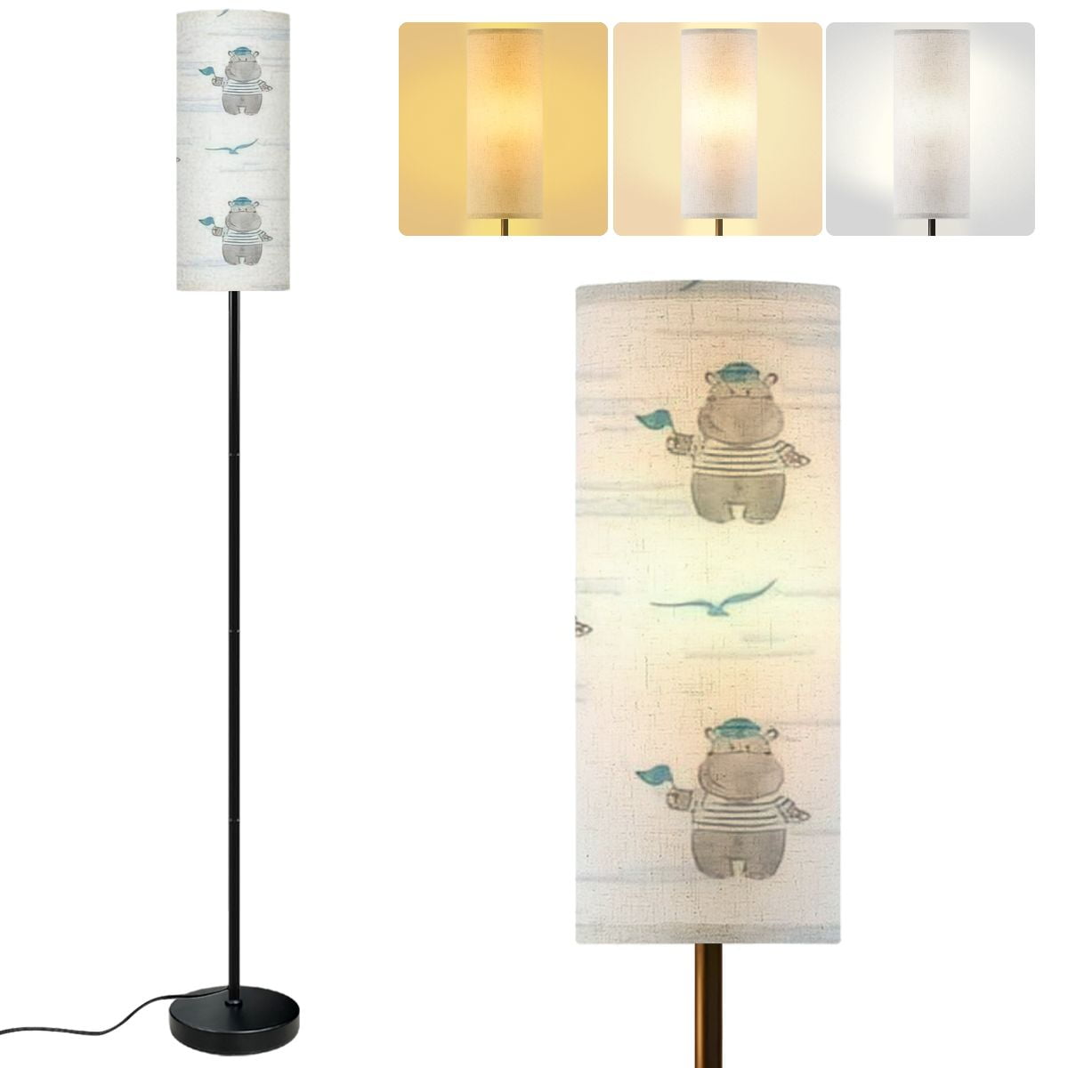 Modern Standing Floor Lamp Seamless Hippo Sailor Marine for kids design ...