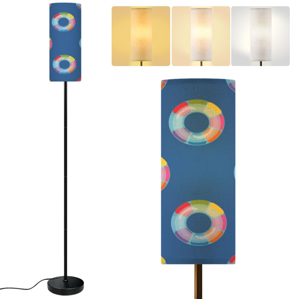 Modern Standing Floor Lamp Seamless Pattern blue Inflatable Pool Rings ...