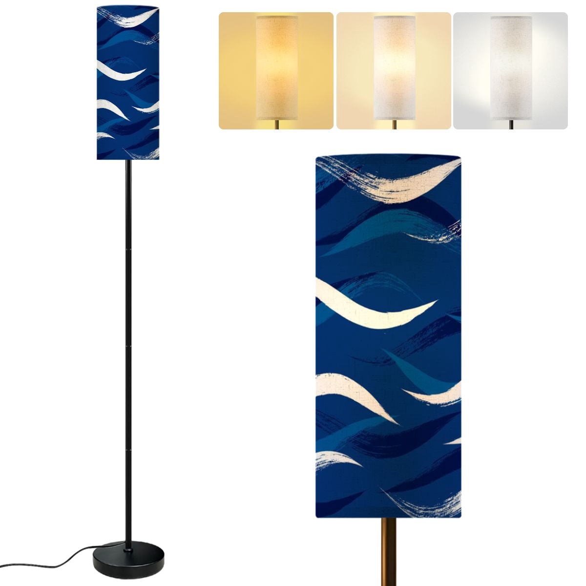 Modern Standing Floor Lamp Seamless Wave Pattern Hand drawn water sea ...