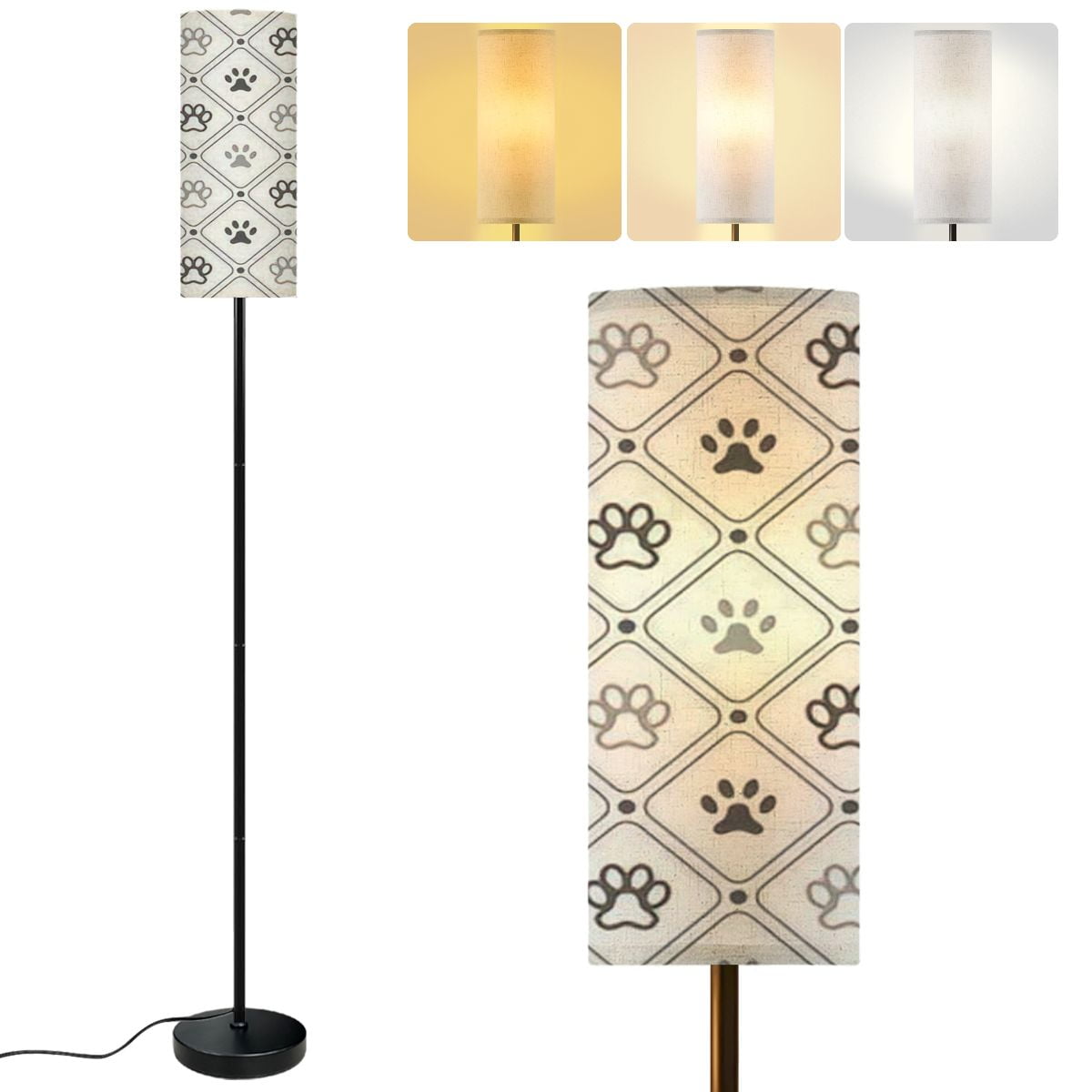 Modern Standing Floor Lamp Seamless animal paw footprint frame polka ...