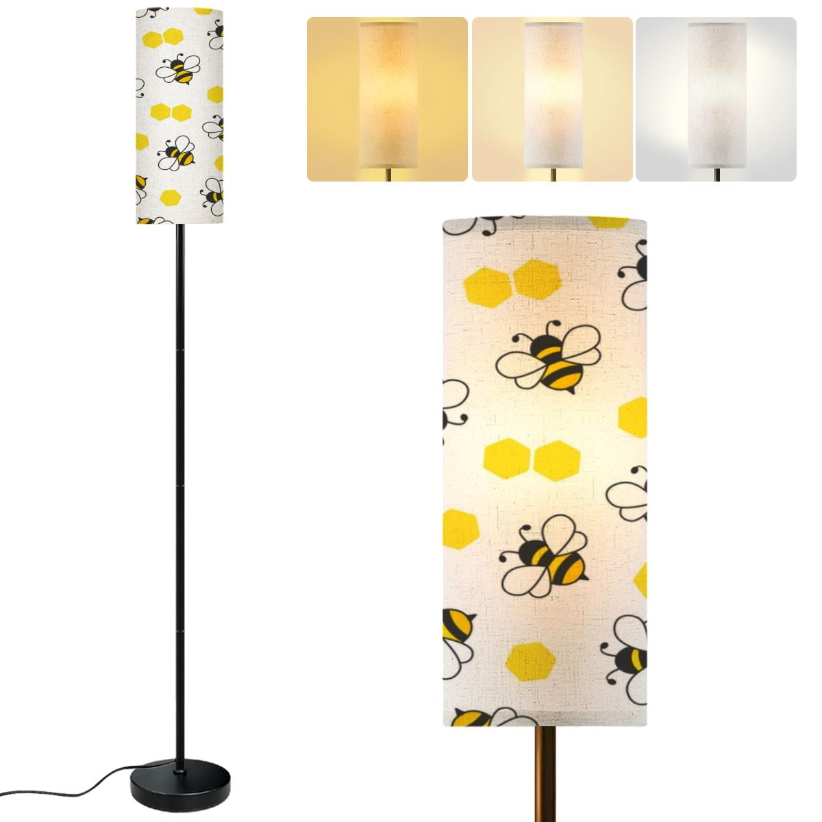 Modern Standing Floor Lamp Seamless bees Cartoon black yellow bees ...