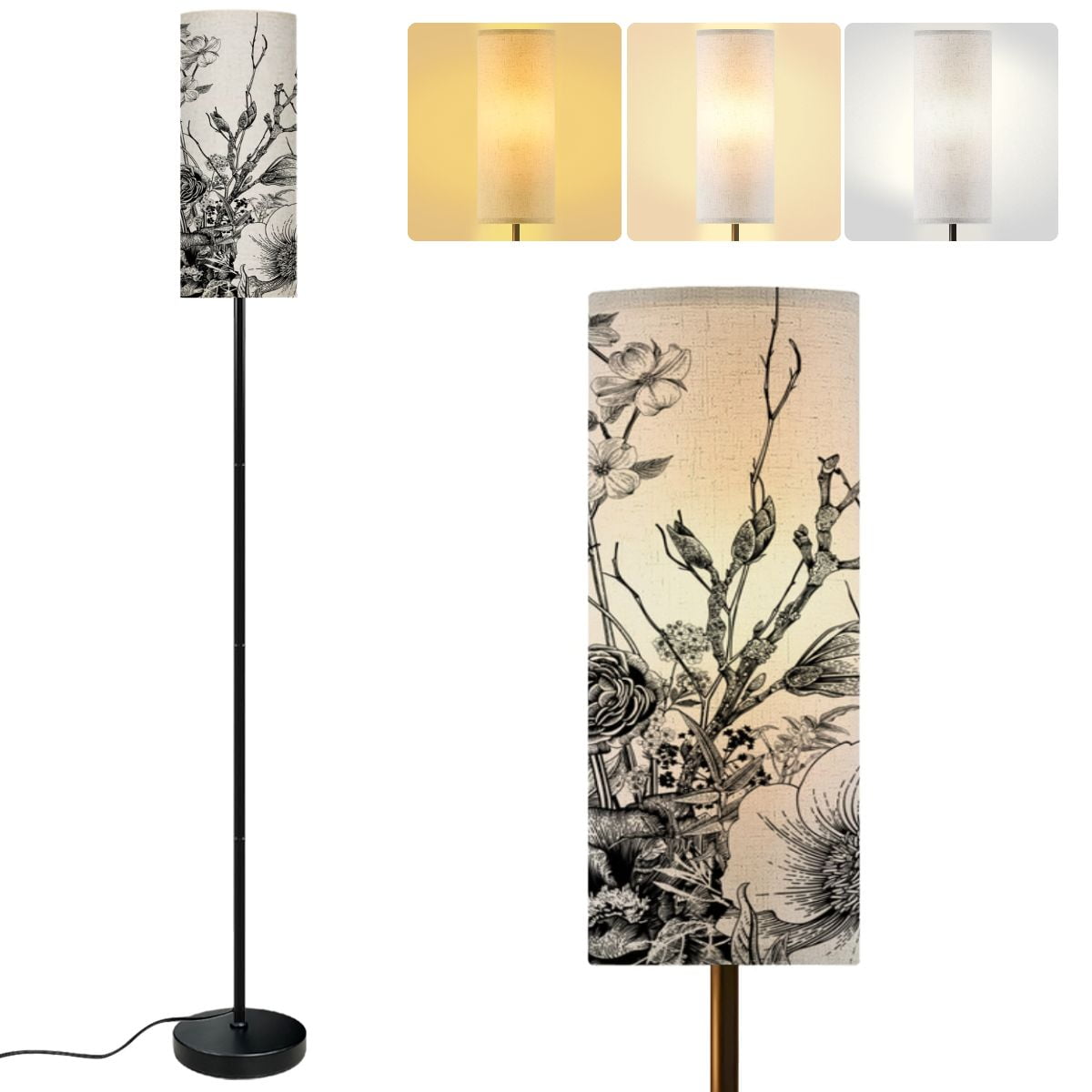 Modern Standing Floor Lamp Seamless border Spring Flowers twig Peonies ...