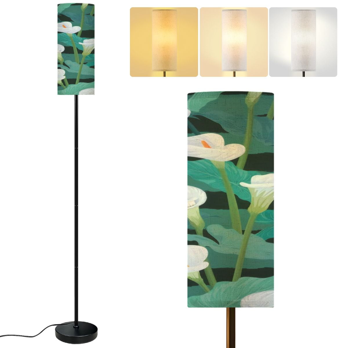 Modern Standing Floor Lamp Seamless calla lily flowers leaves graphic ...