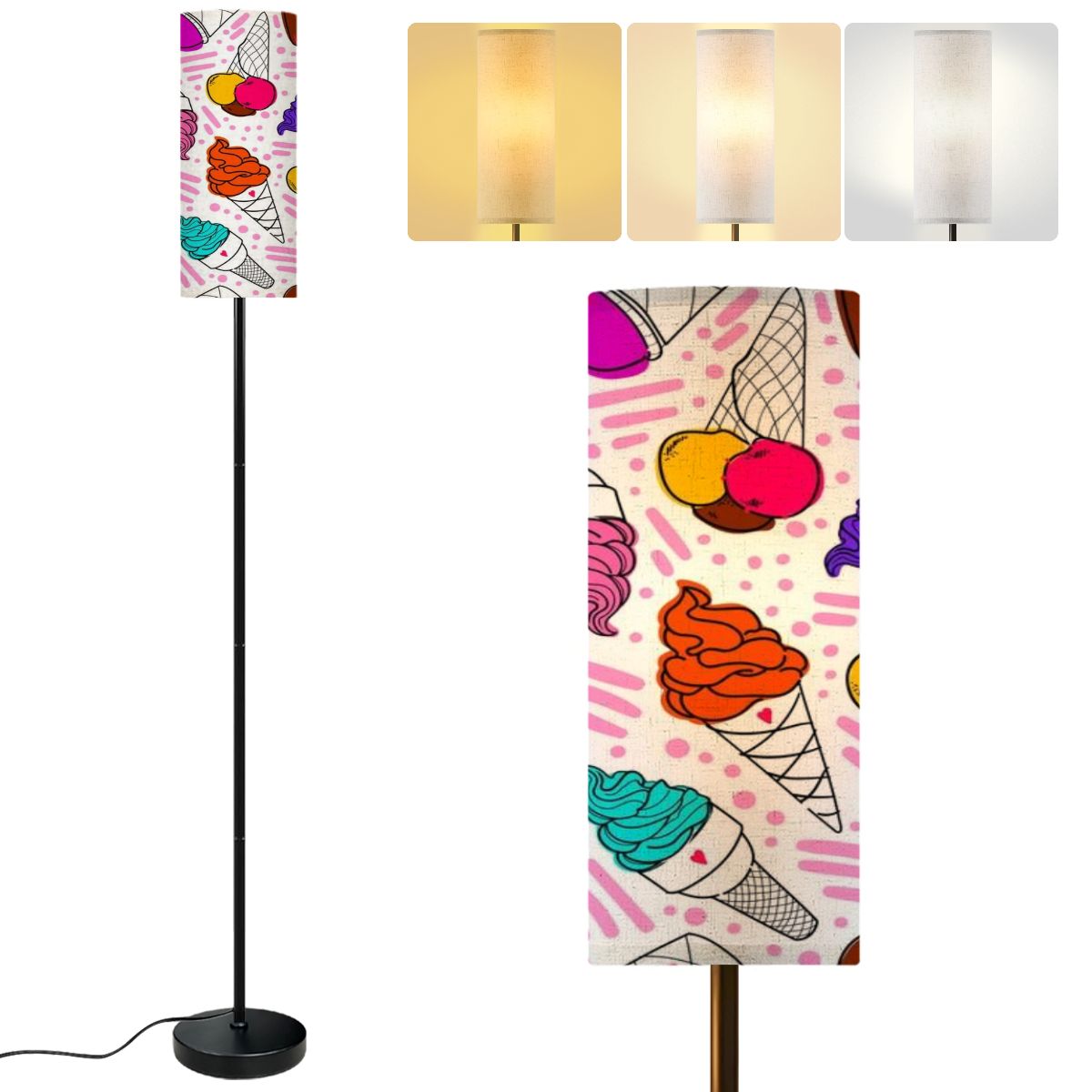 Modern Standing Floor Lamp Seamless colorful ice cream hand drawn ...
