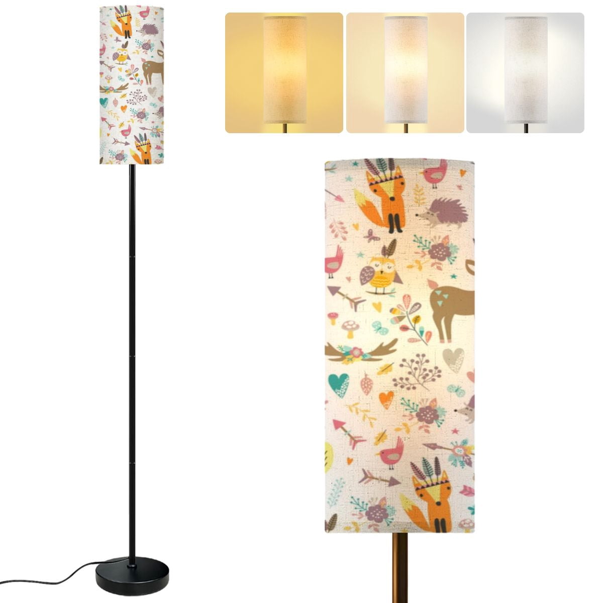 Modern Standing Floor Lamp Seamless cute animals Forest animals bear ...