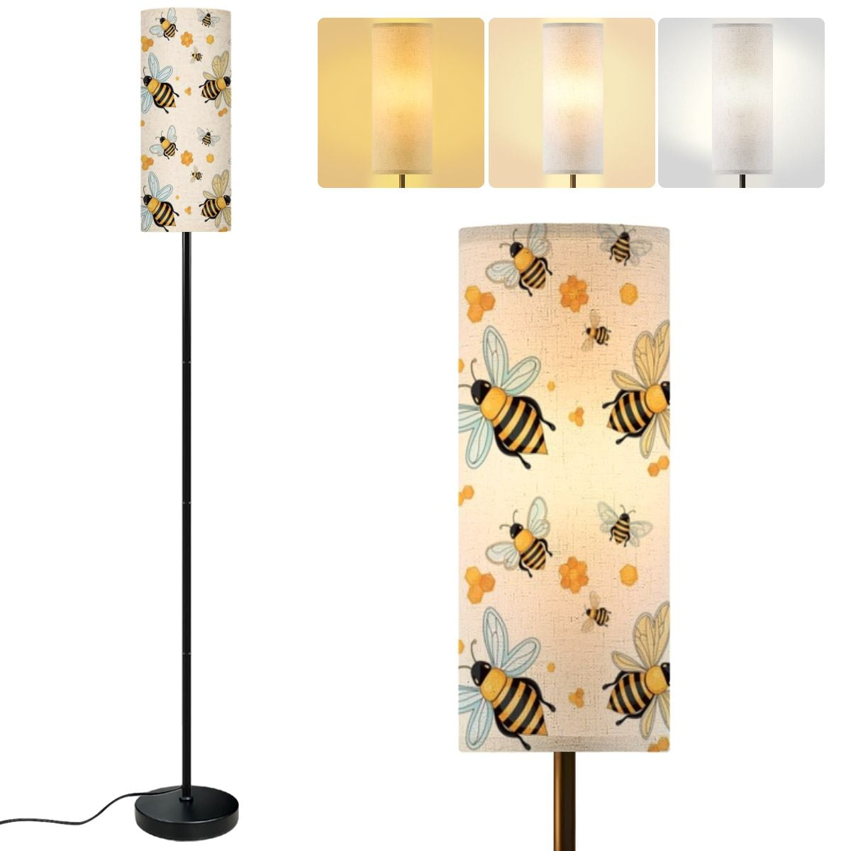 Modern Standing Floor Lamp Seamless cute bees beehive honeycomb Bee ...