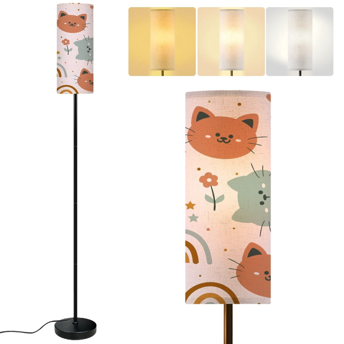 Modern Standing Floor Lamp Seamless cute cartoon cat plant for fabric ...