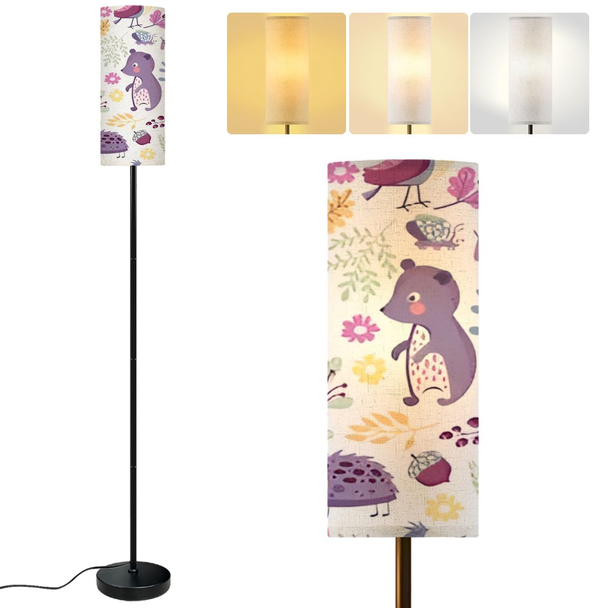 Modern Standing Floor Lamp Seamless cute cartoon forest animals ...