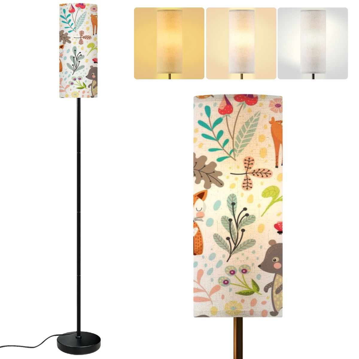 Modern Standing Floor Lamp Seamless cute cartoon forest animals white ...