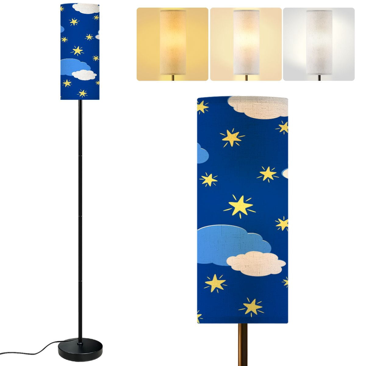 Modern Standing Floor Lamp Seamless cute clouds stars blue colors Magic ...