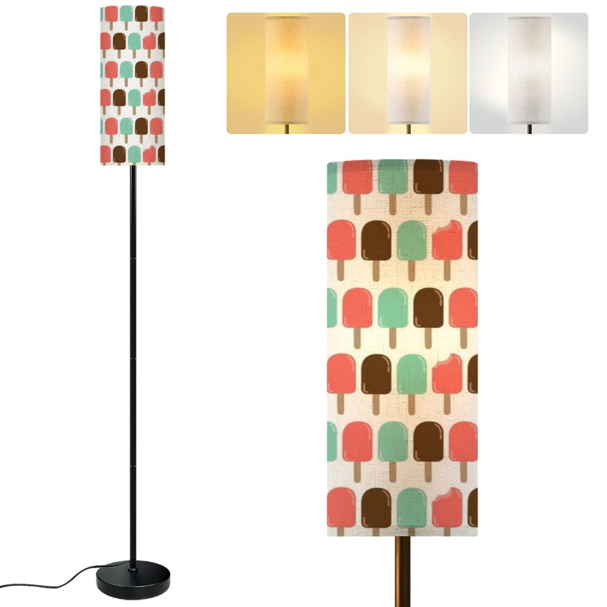 Modern Standing Floor Lamp Seamless cute colorful icecreams cold sweets Dimmable Metal Pole Lamp ...