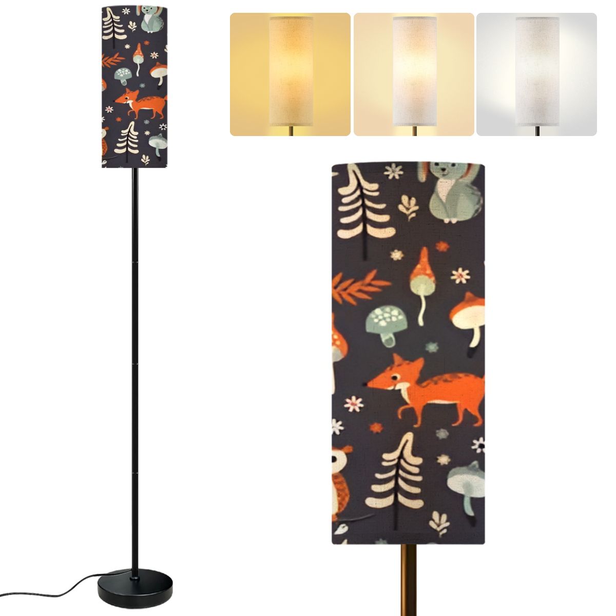 Modern Standing Floor Lamp Seamless cute forest animals trees mushrooms ...