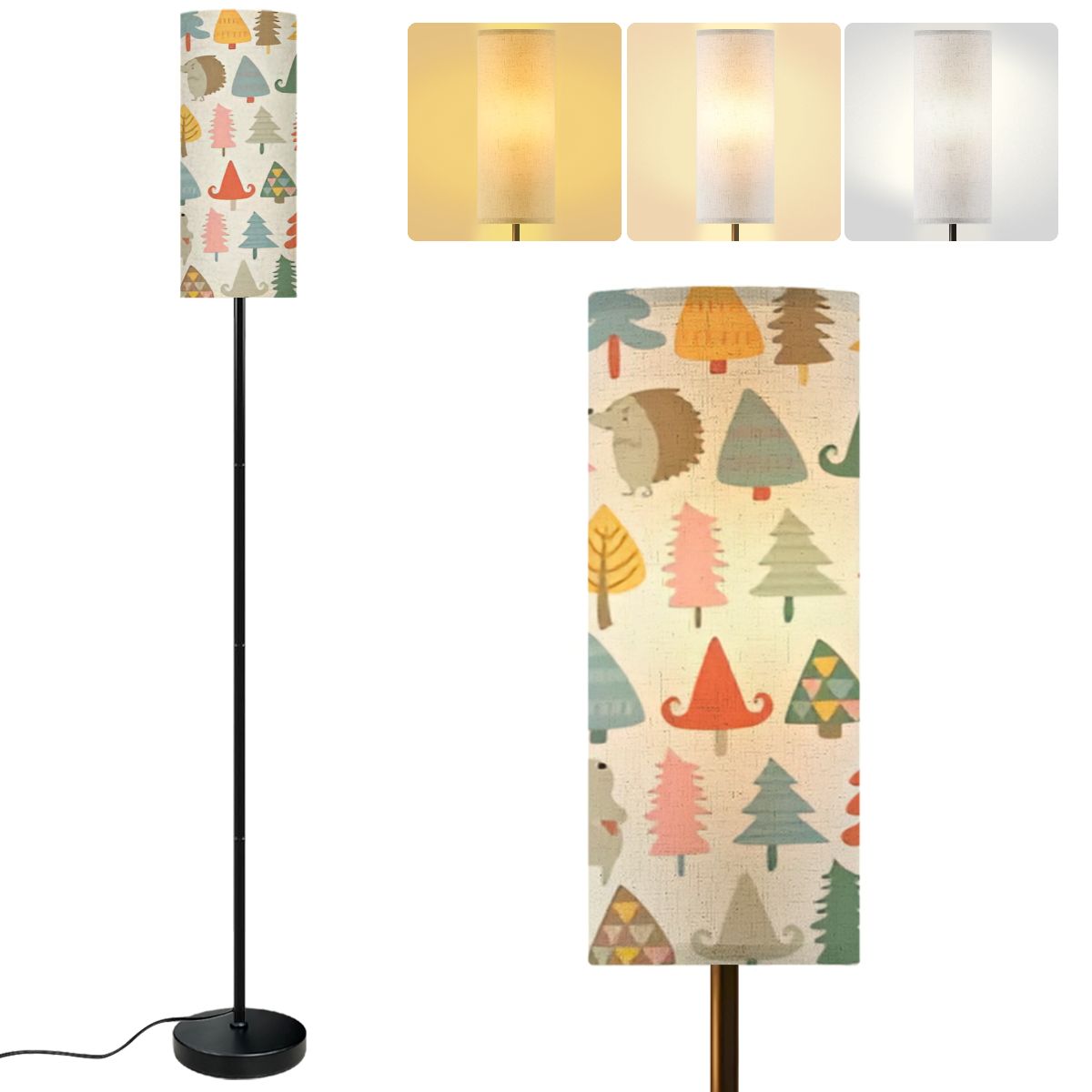 Modern Standing Floor Lamp Seamless cute forest trees animals Dimmable ...