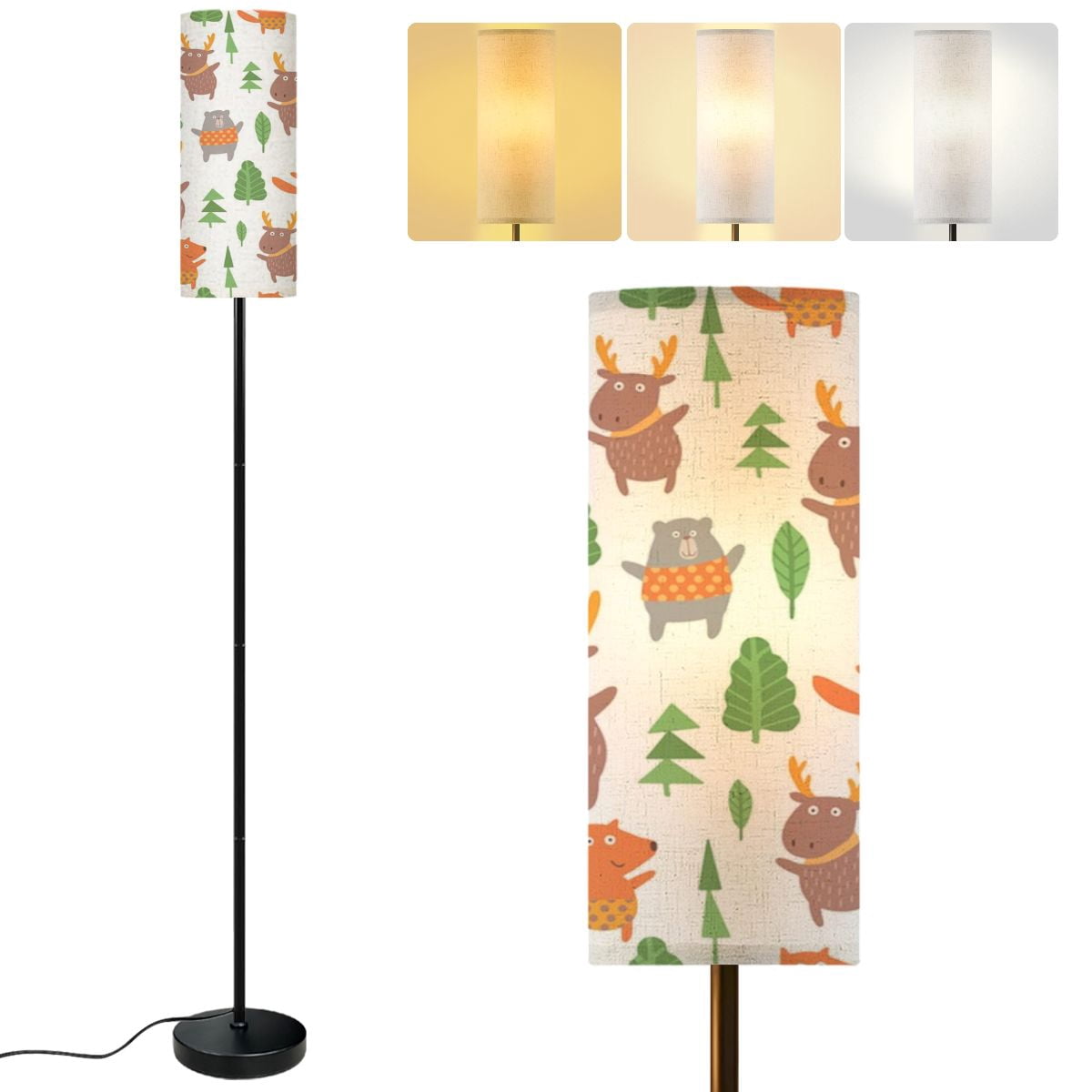 Modern Standing Floor Lamp Seamless cute fox deer bear Lovely forest ...