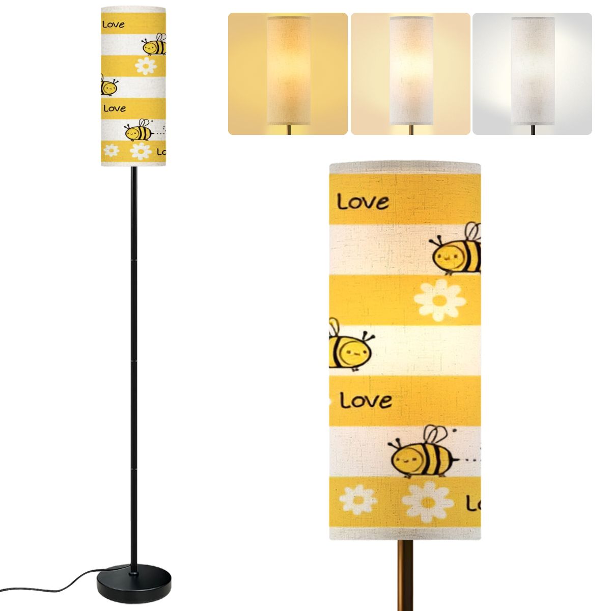 Modern Standing Floor Lamp Seamless daisy flower bee cartoons yellow ...