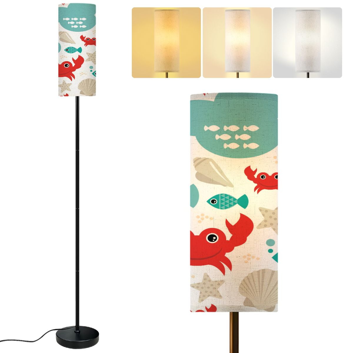 Modern Standing Floor Lamp Seamless fish lobster crab ocean seashell ...