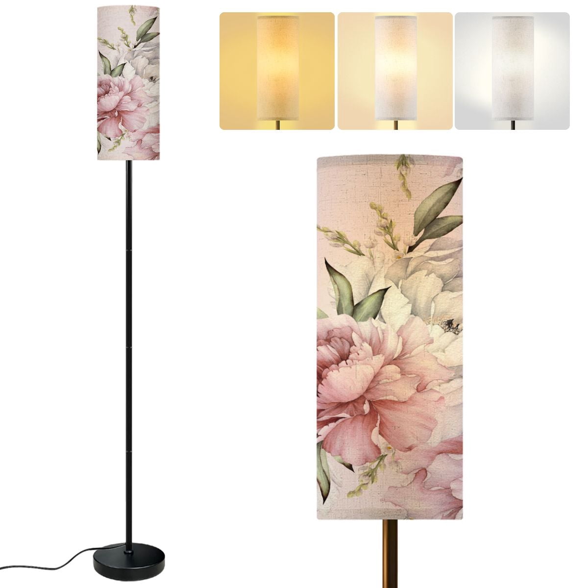 Modern Standing Floor Lamp Seamless floral pattern peonies light ...