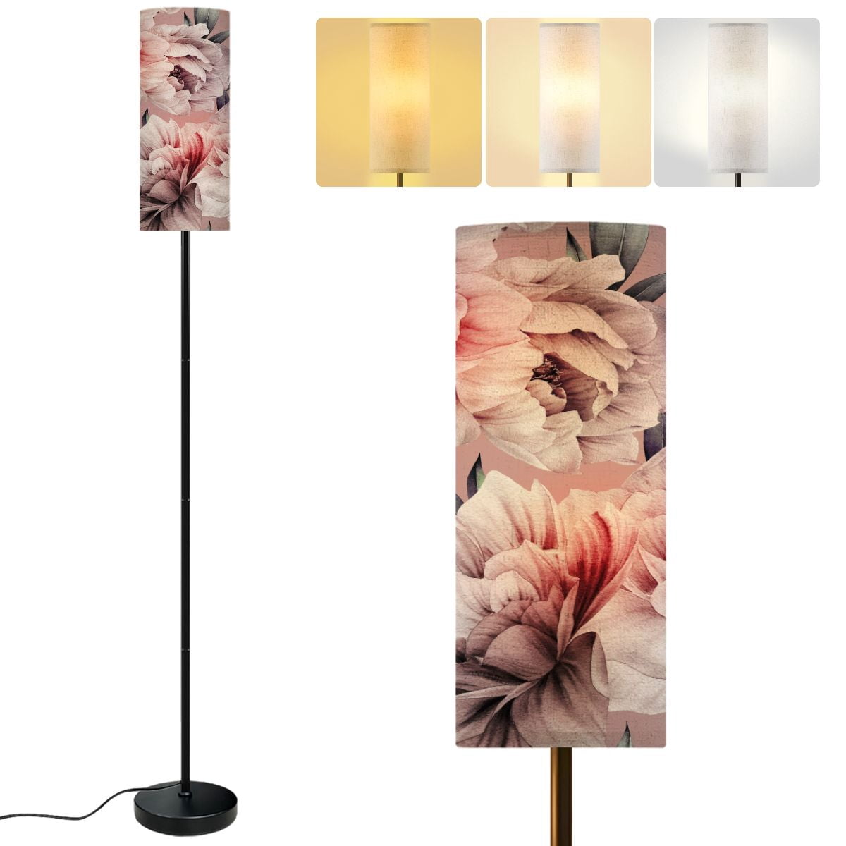 Modern Standing Floor Lamp Seamless floral peonies flowers summer ...