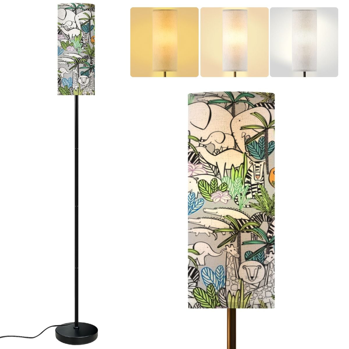 Modern Standing Floor Lamp Seamless funny cartoon animals Africa Wild ...