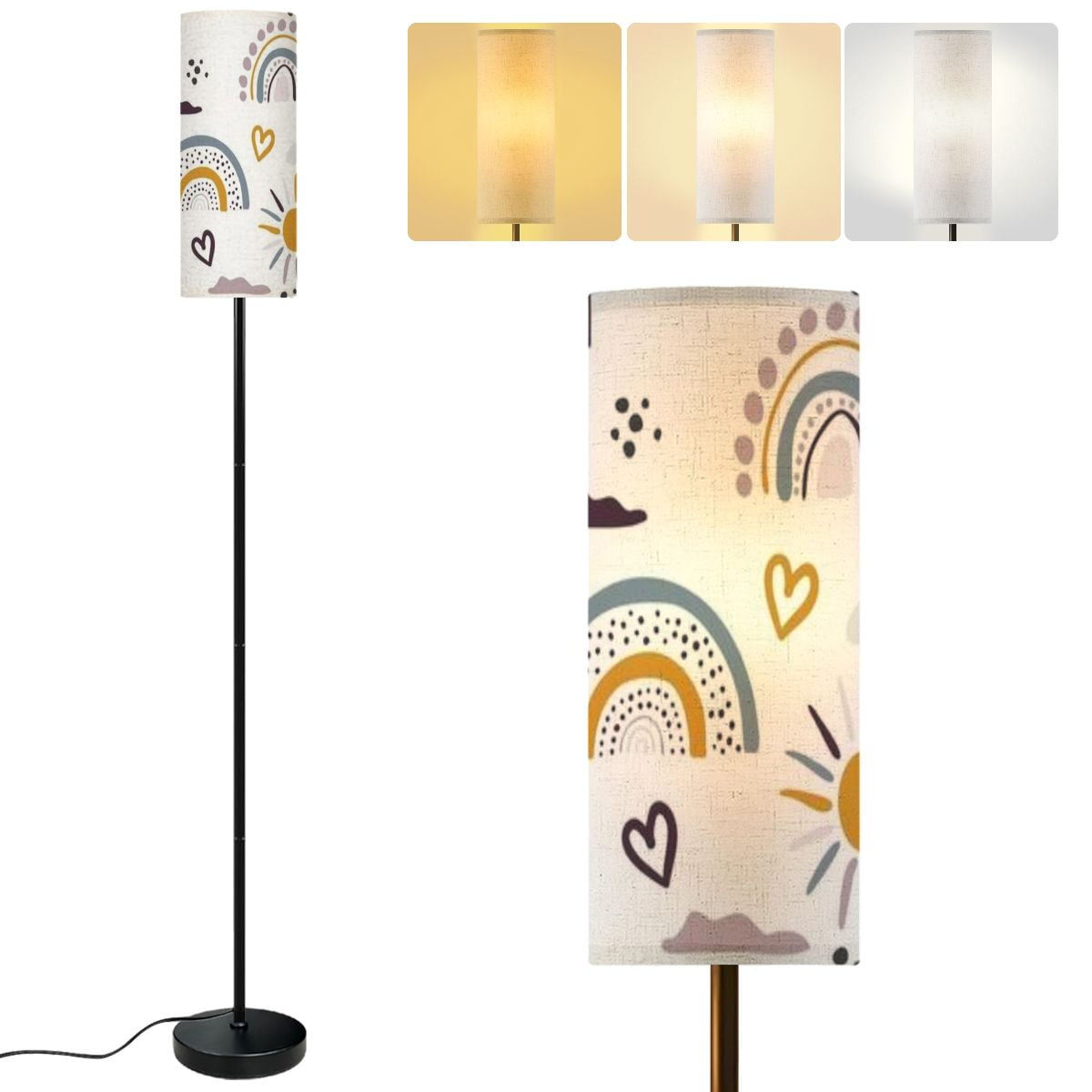 Modern Standing Floor Lamp Seamless hand drawn rainbows sun Trendy baby ...