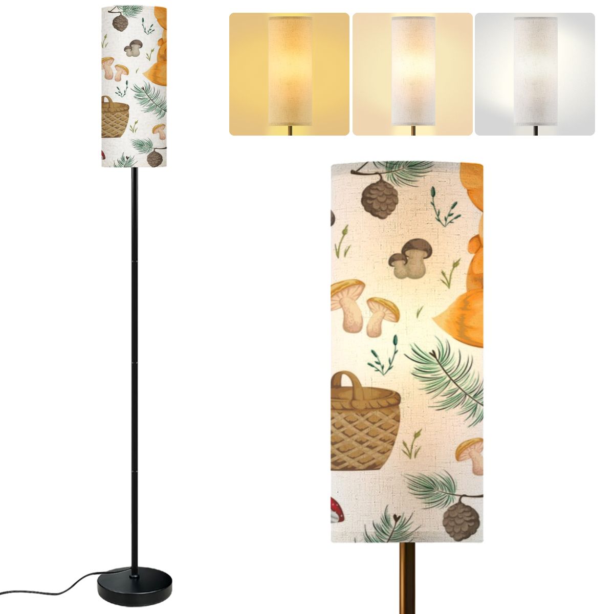 Modern Standing Floor Lamp Seamless hedgehog fox basket mushrooms cones ...