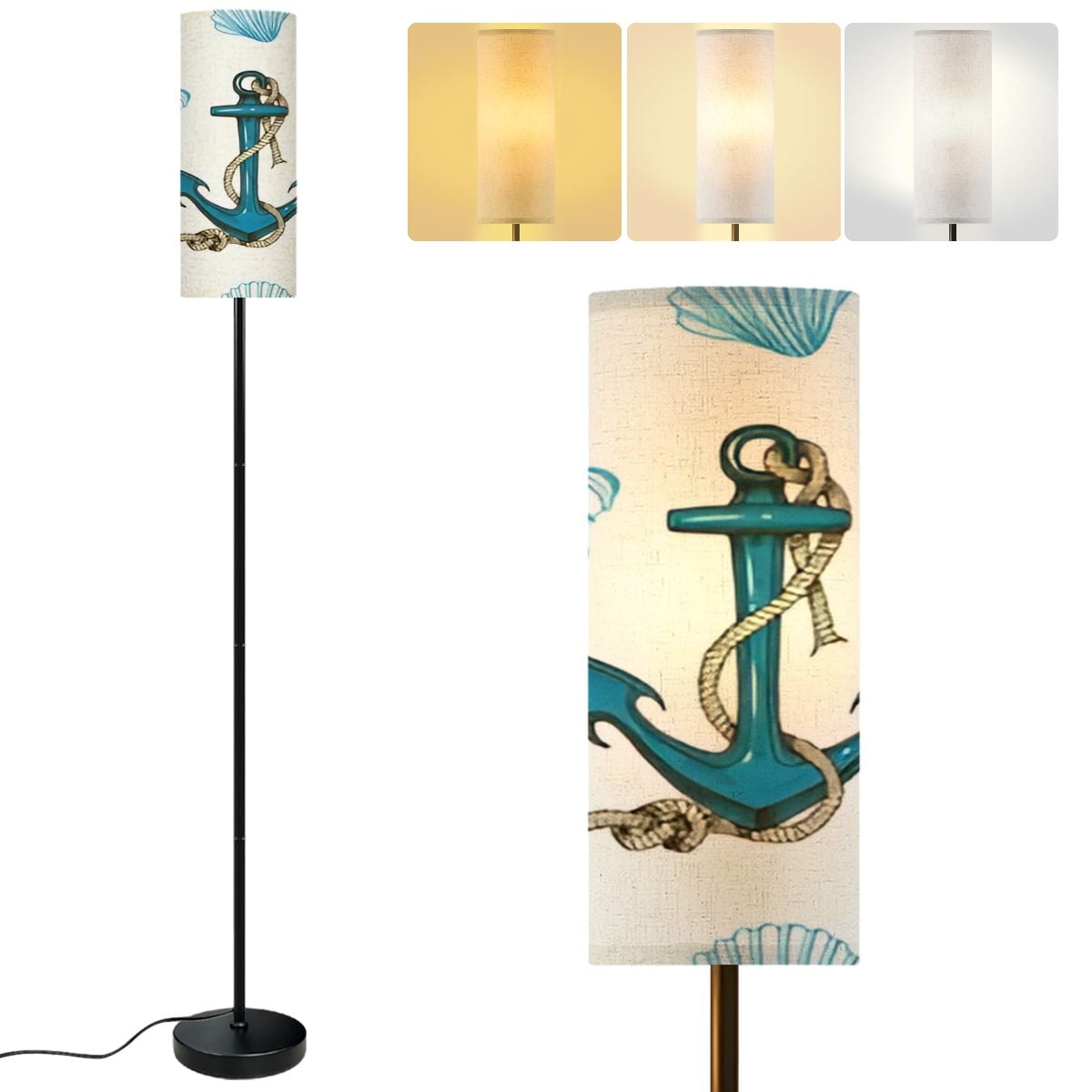 Modern Standing Floor Lamp Seamless nautical hand drawn anchors shells ...