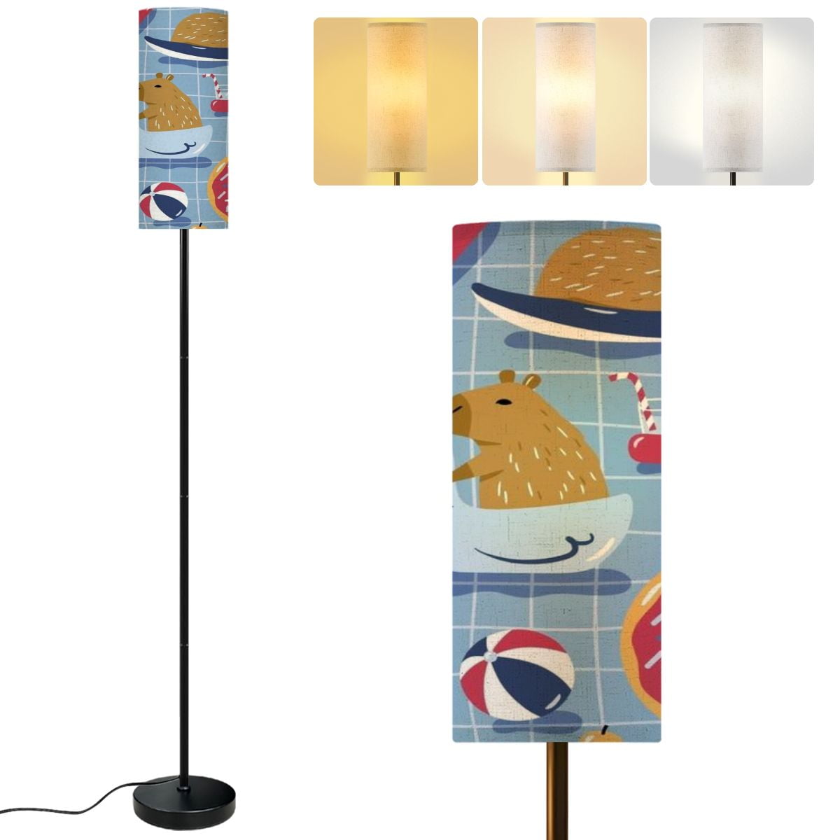 Modern Standing Floor Lamp Seamless pattern cute capybaras pool floats ...