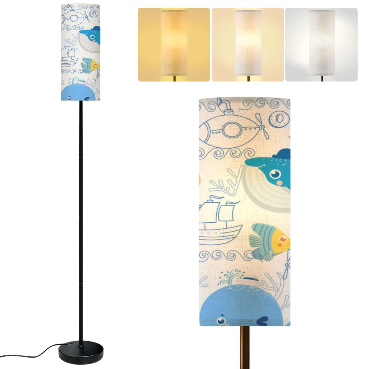 Modern Standing Floor Lamp Seamless pattern funny sea animals Cute ...