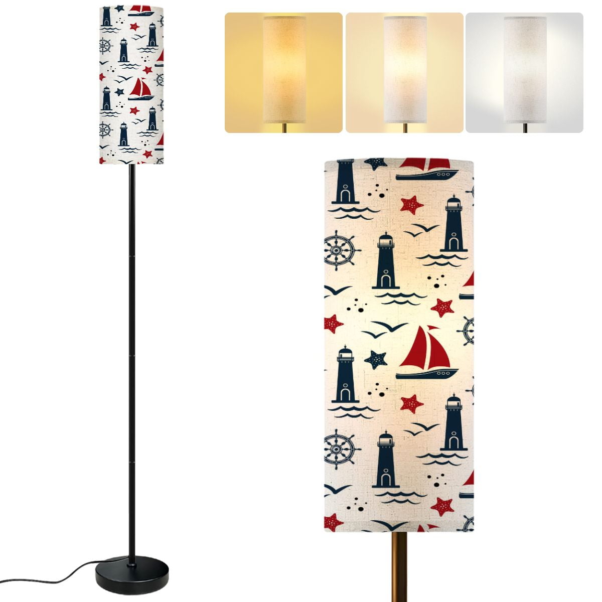 Modern Standing Floor Lamp Seamless pattern marine style Lighthouse sea ...