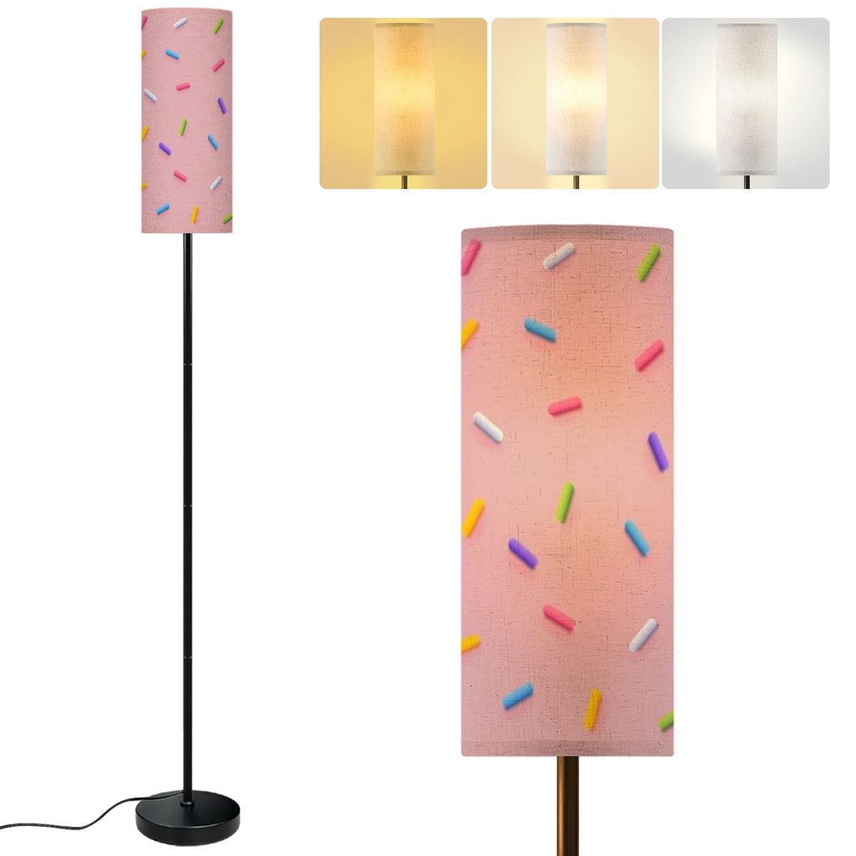 Modern Standing Floor Lamp Seamless pattern pink donut glaze decorative ...