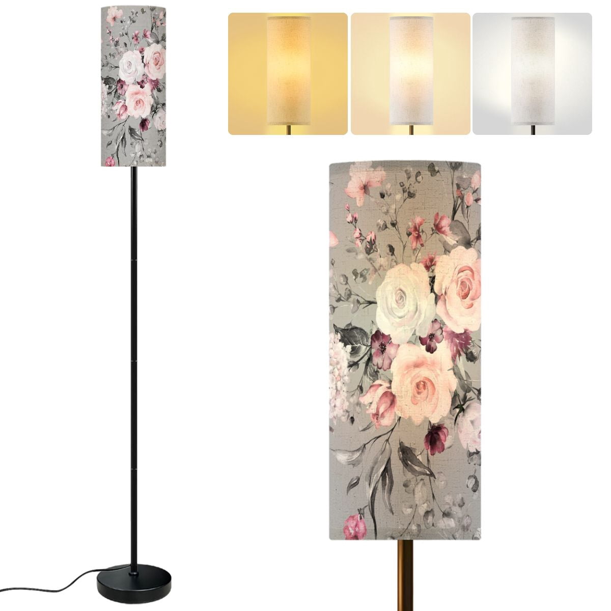 Modern Standing Floor Lamp Seamless spring flowers leaves Hand drawn ...