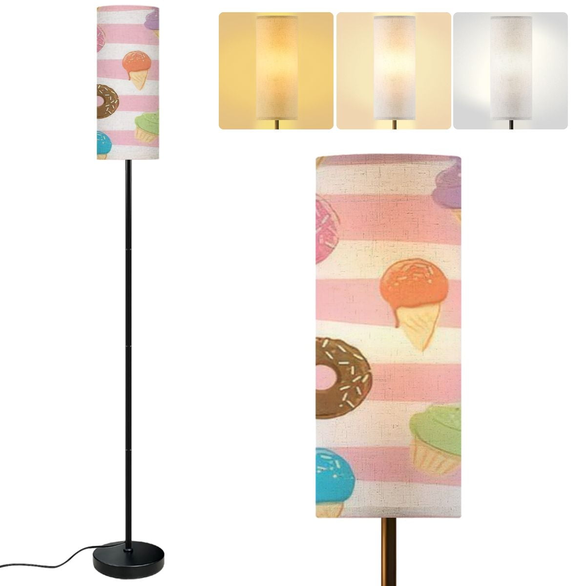 Modern Standing Floor Lamp Seamless sweets ice cream donuts cupcakes linear Dimmable Metal Pole ...