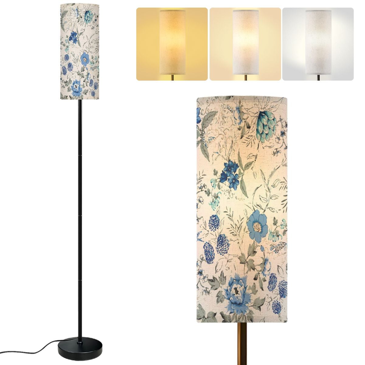 Modern Standing Floor Lamp Seamless watercolor flowers Dimmable Metal ...