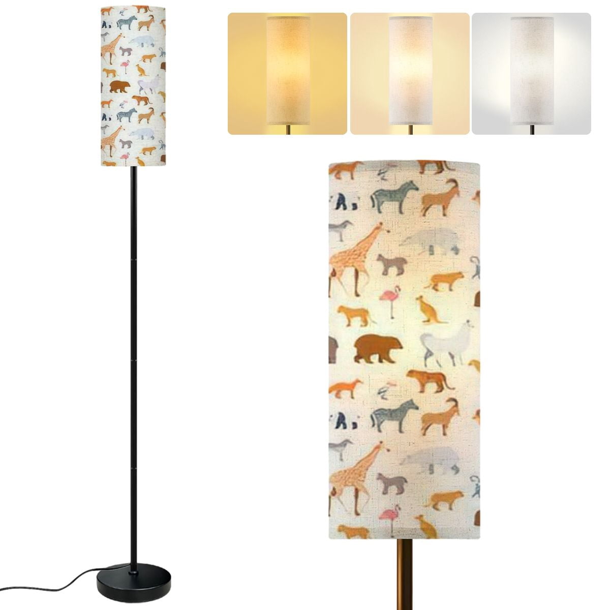 Modern Standing Floor Lamp Seamless zoo animals flat cartoon design ...