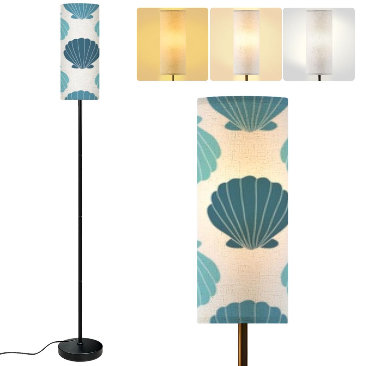 Modern Standing Floor Lamp Seashells seamless pattern Doodle colorful ...
