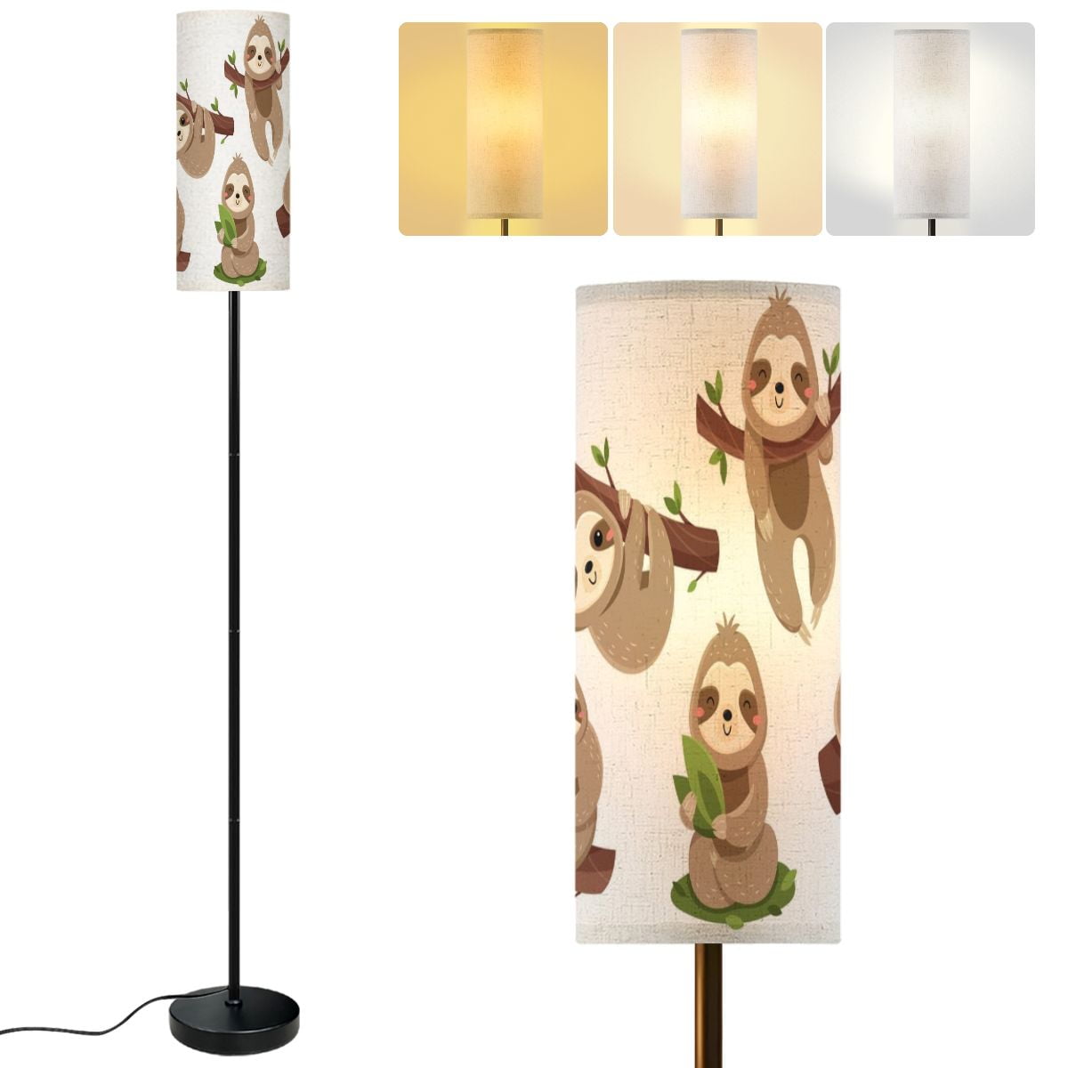 Modern Standing Floor Lamp Set cute baby sloths Lazy wild animal lies ...