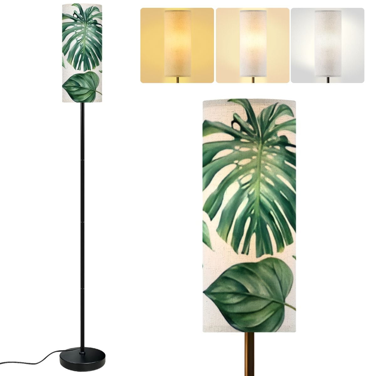 Modern Standing Floor Lamp Set monstera leaves white watercolor ...
