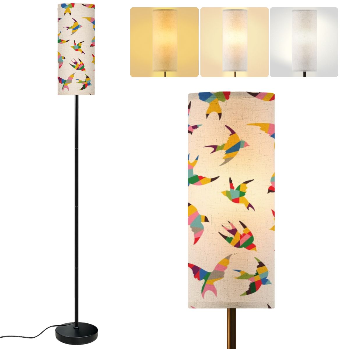 Modern Standing Floor Lamp Spring birds seamless pattern Colorful ...