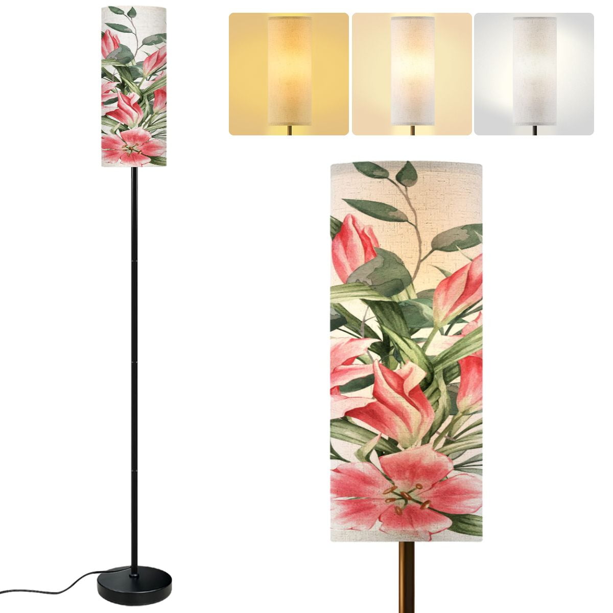 Modern Standing Floor Lamp Spring flower arrangement pink lilies green ...